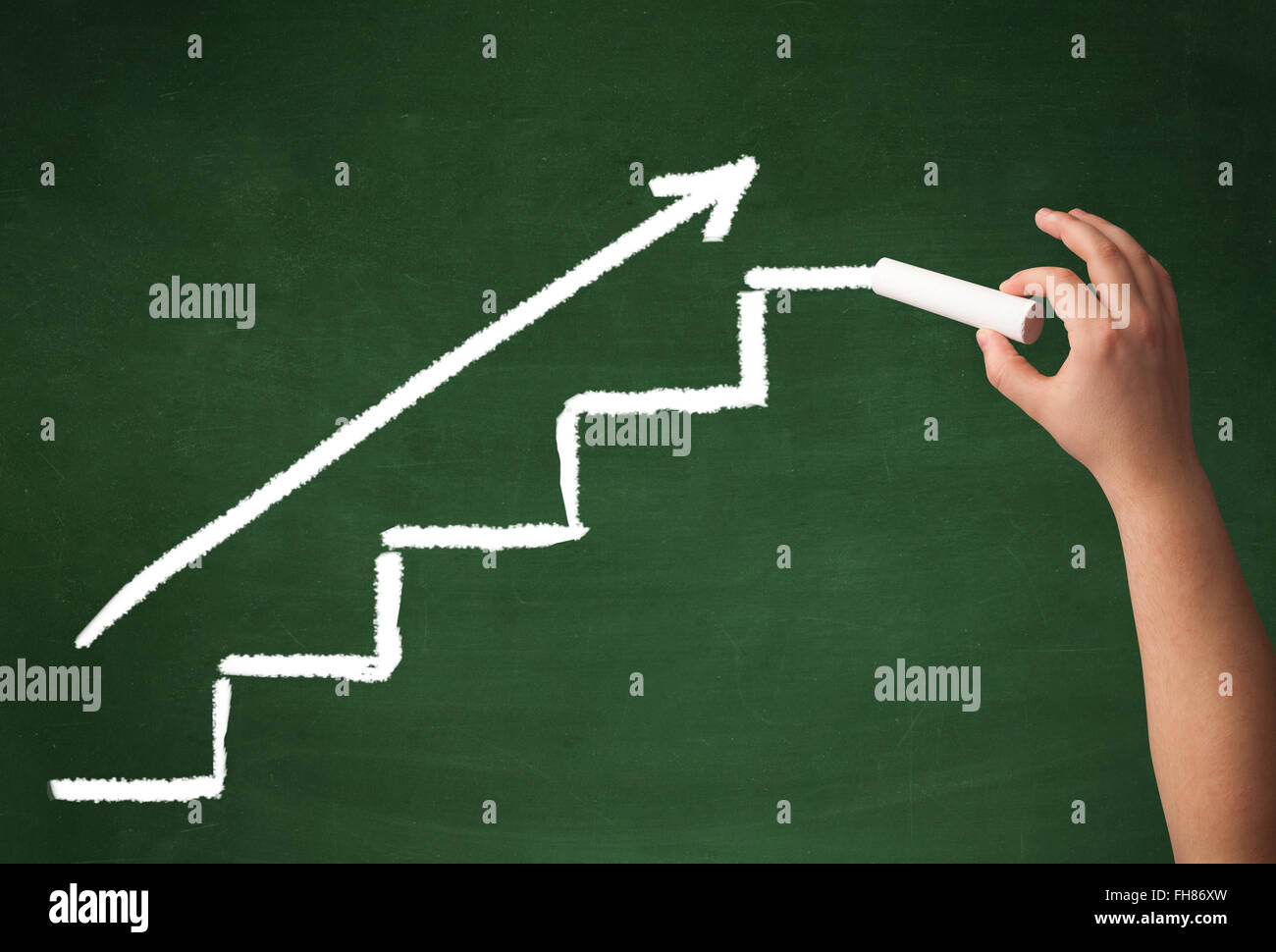 Hand drawing steps on blackboard Stock Photo - Alamy