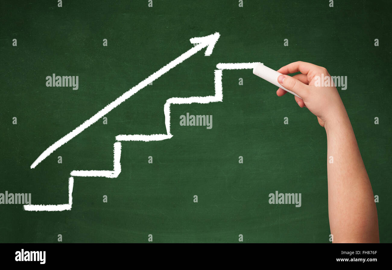 Hand drawing steps on blackboard Stock Photo - Alamy