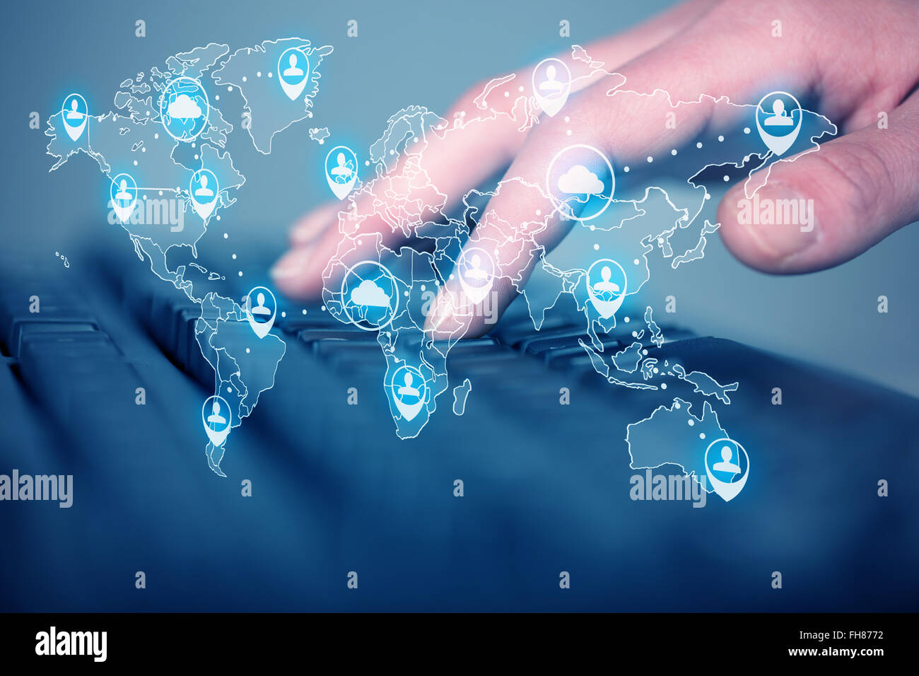 Keyboard with high tech user map icons Stock Photo - Alamy