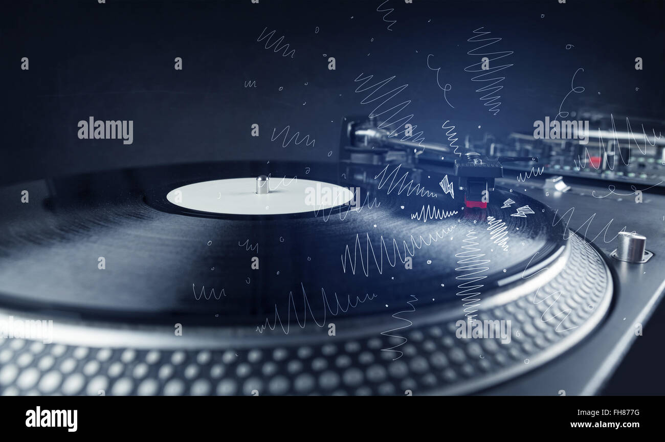 Turntable playing music with hand drawn cross lines Stock Photo - Alamy