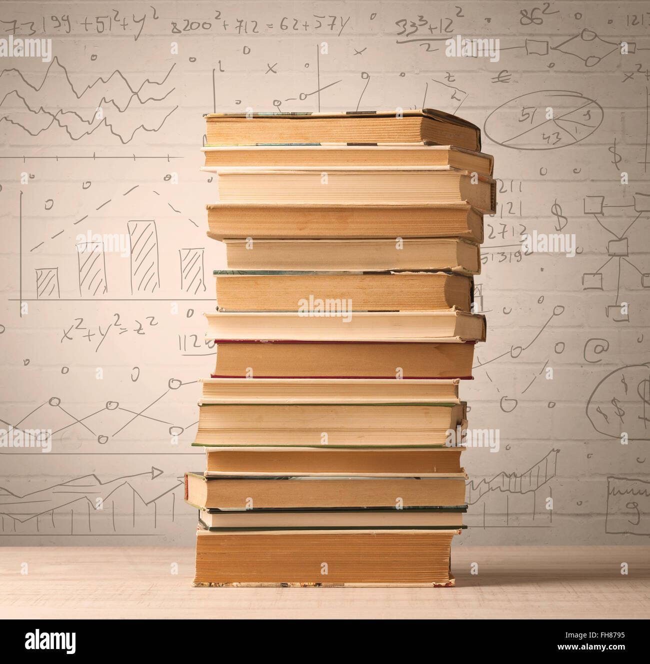 A pile of books with math formulas written in doodle style Stock Photo ...