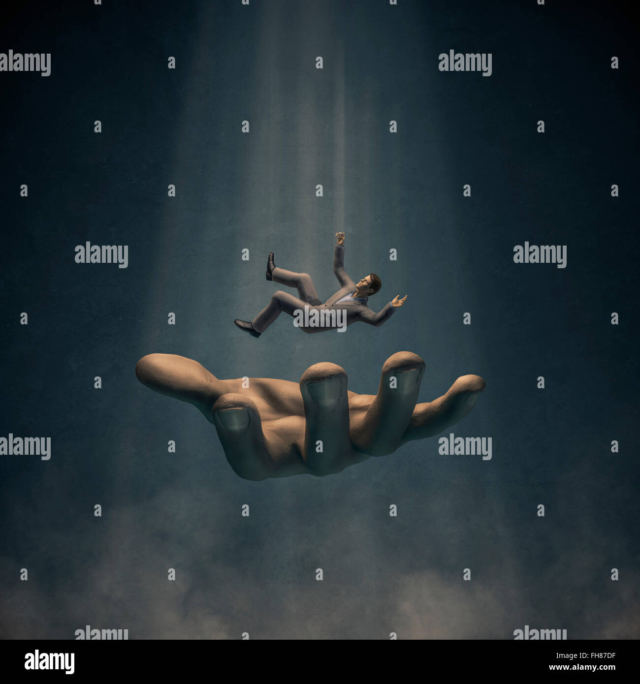 Catch my fall / 3D render of businessman in suit falling into large ...