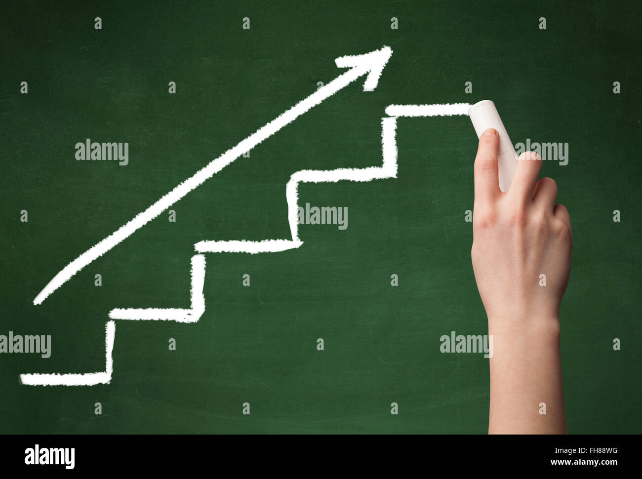 Hand drawing steps on blackboard Stock Photo - Alamy