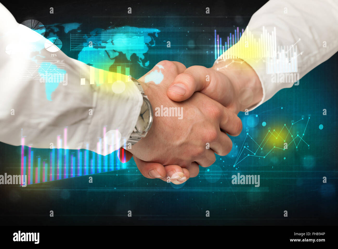 Handshake with diagrams Stock Photo - Alamy