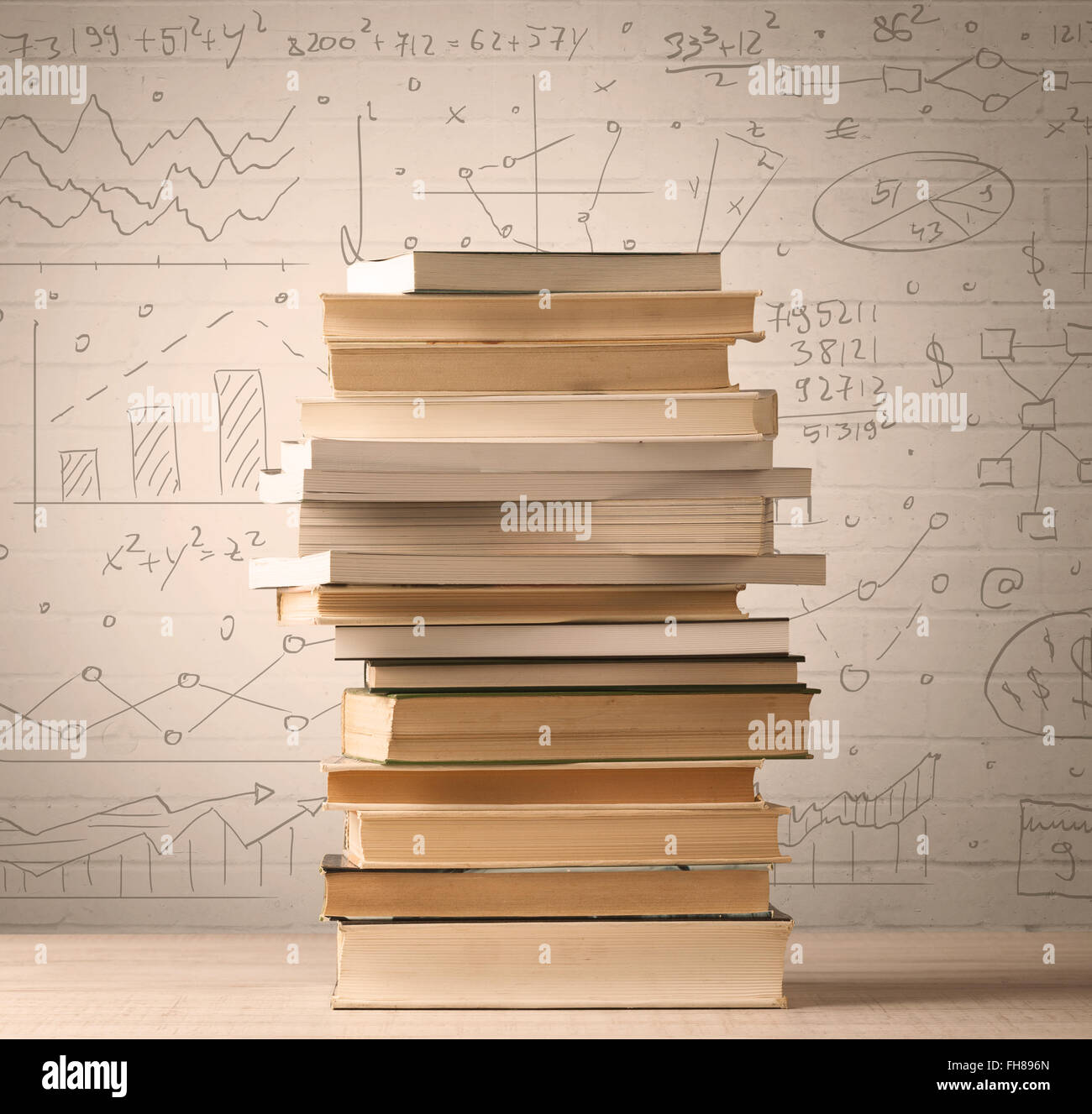 A pile of books with math formulas written in doodle style Stock Photo ...