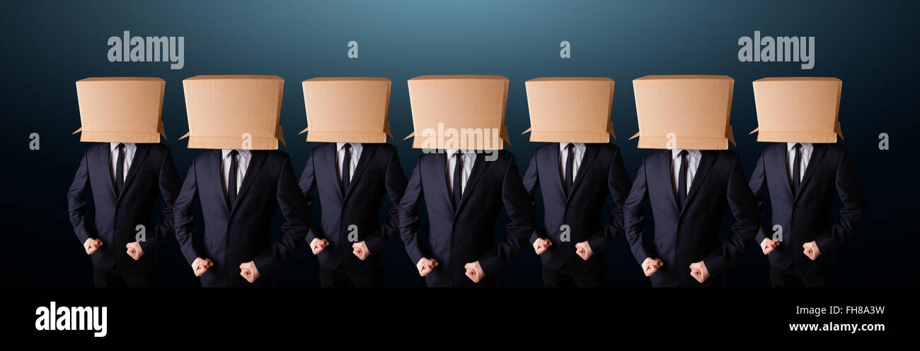 People gesturing with empty box on their head Stock Photo - Alamy