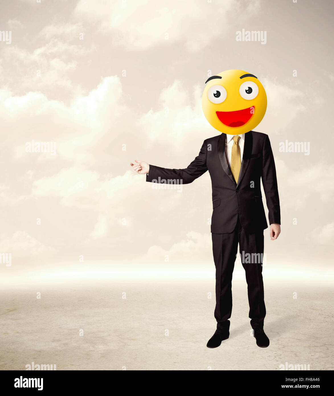 businessman wears yellow smiley face Stock Photo - Alamy