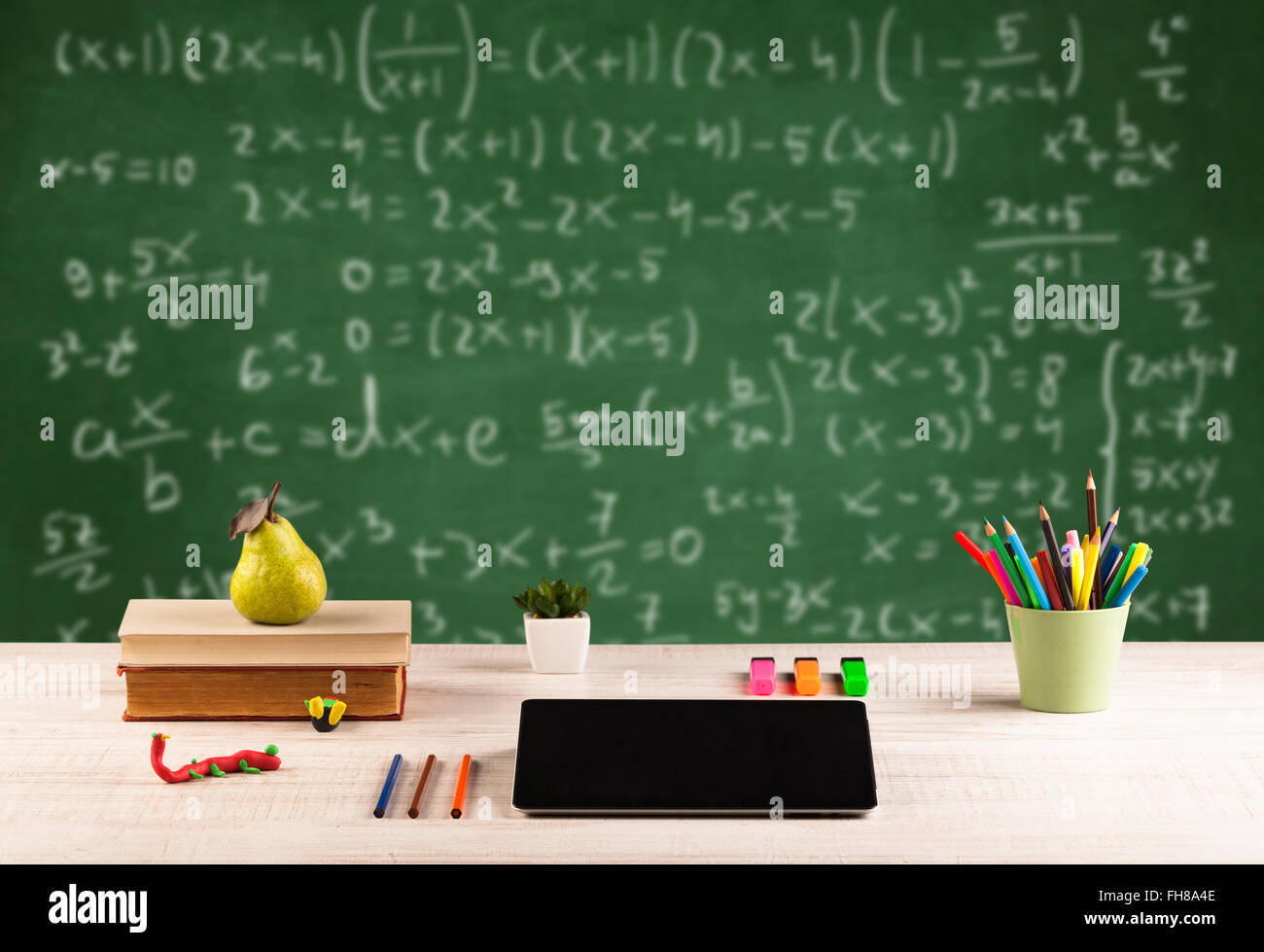 Math class from student school desk Stock Photo - Alamy