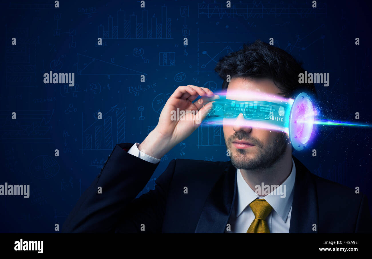 Man from future with high tech smartphone glasses Stock Photo - Alamy