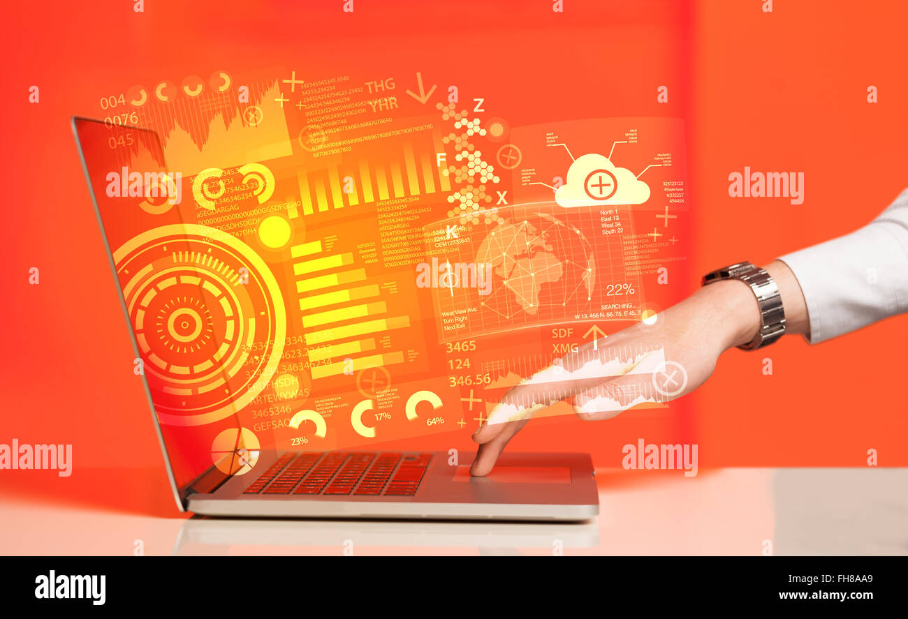 Modern notebook computer with future technology symbols Stock Photo - Alamy