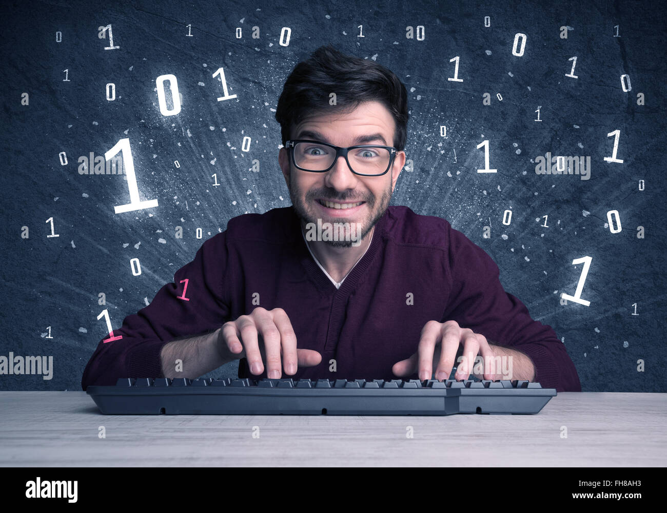 Online intruder geek guy hacking codes Stock Photo - Alamy