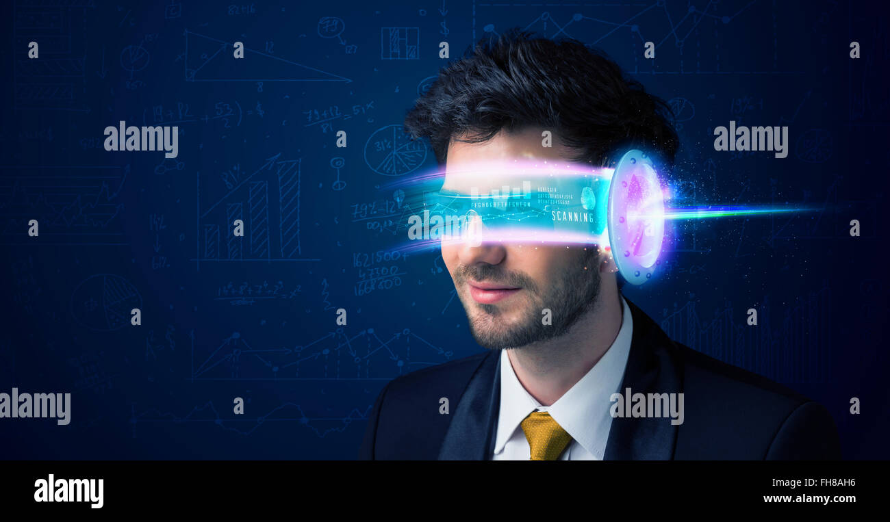Man from future with high tech smartphone glasses Stock Photo - Alamy