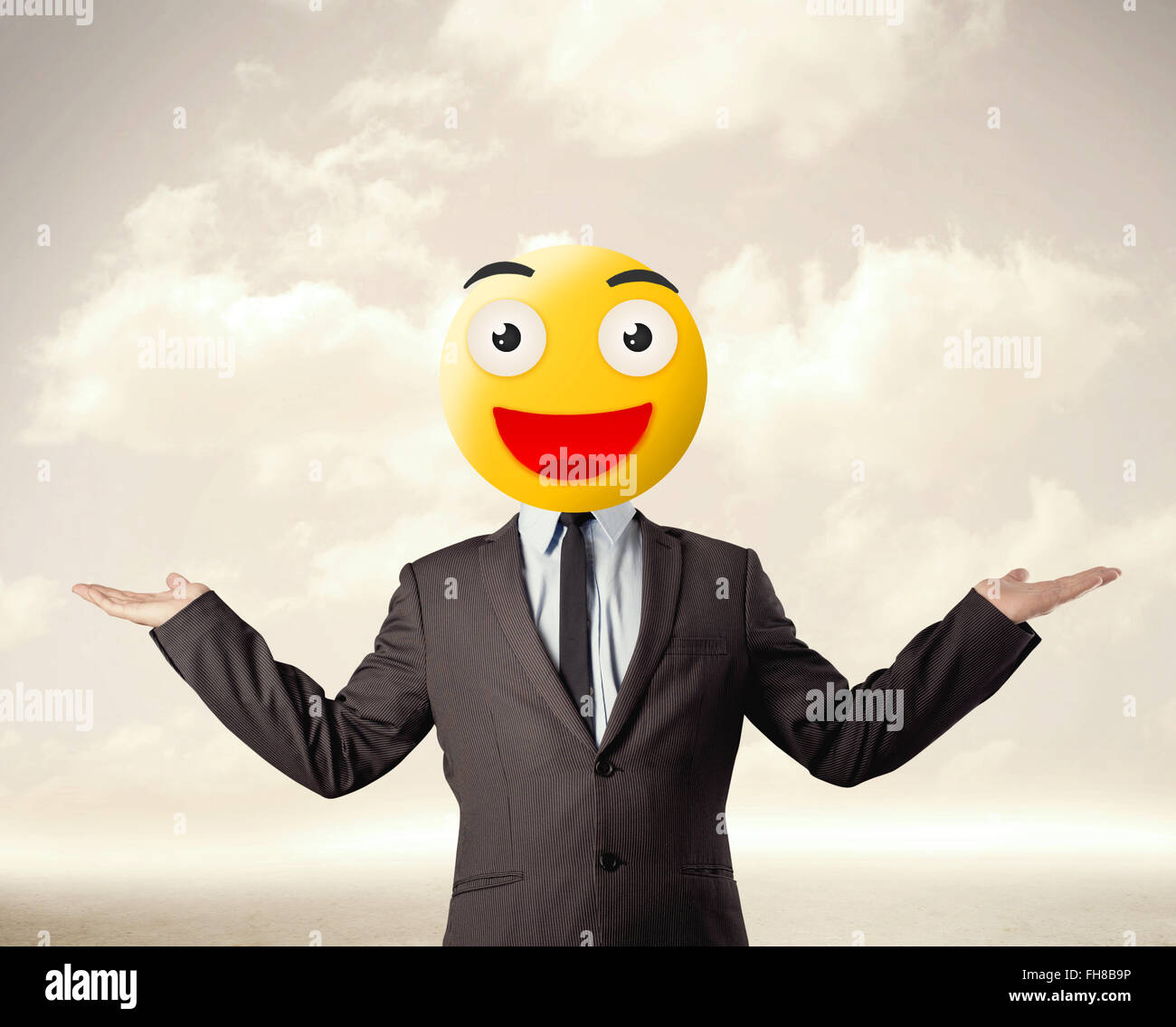 businessman wears yellow smiley face Stock Photo - Alamy
