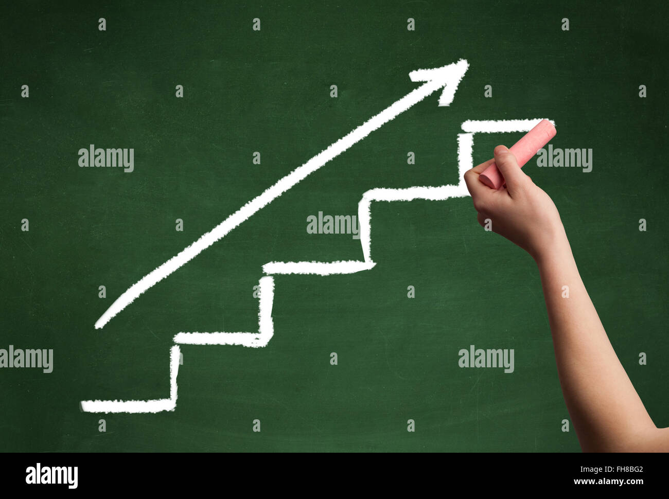 Hand drawing steps on blackboard Stock Photo - Alamy