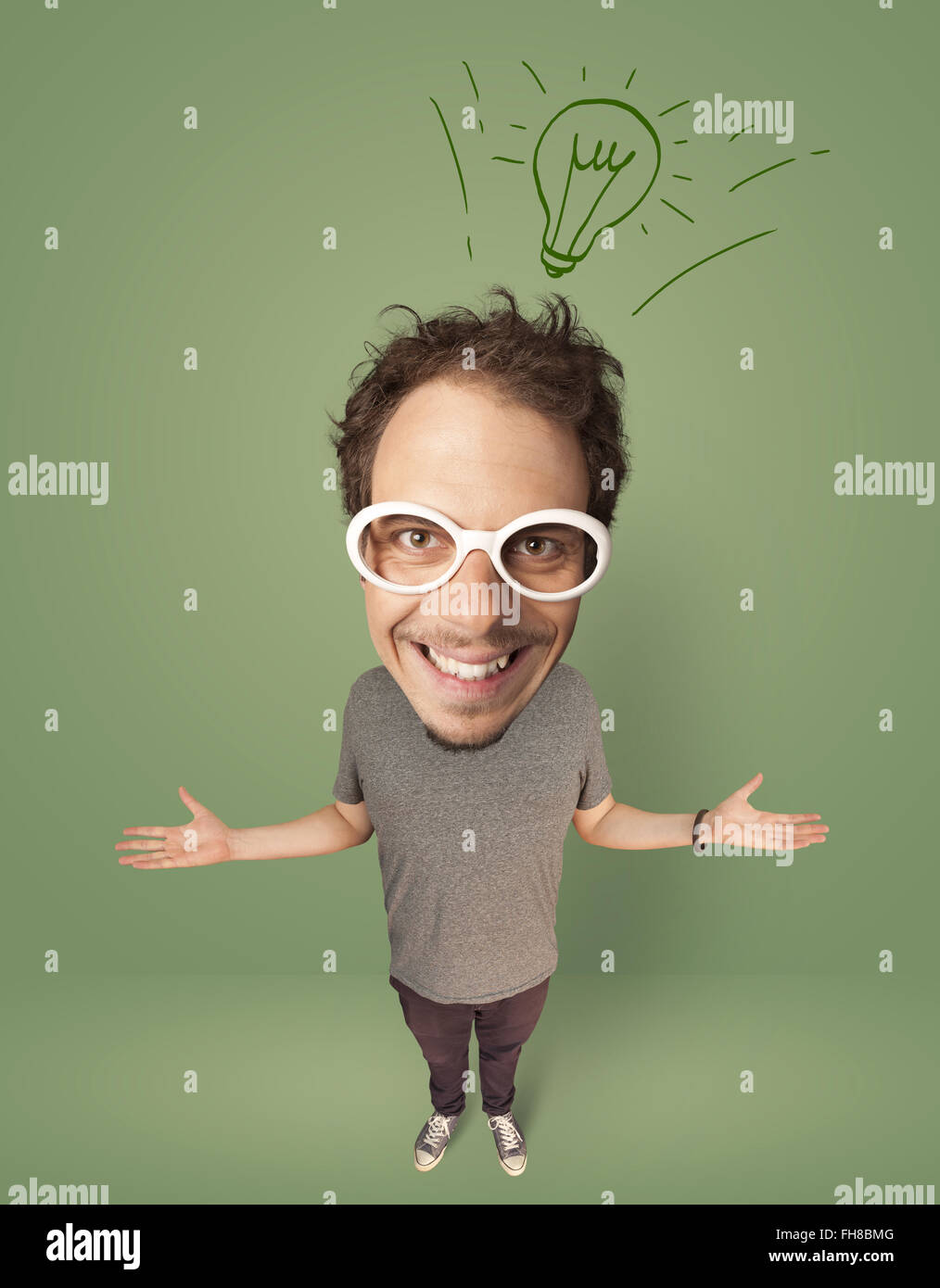 Big head person with idea bulb Stock Photo - Alamy