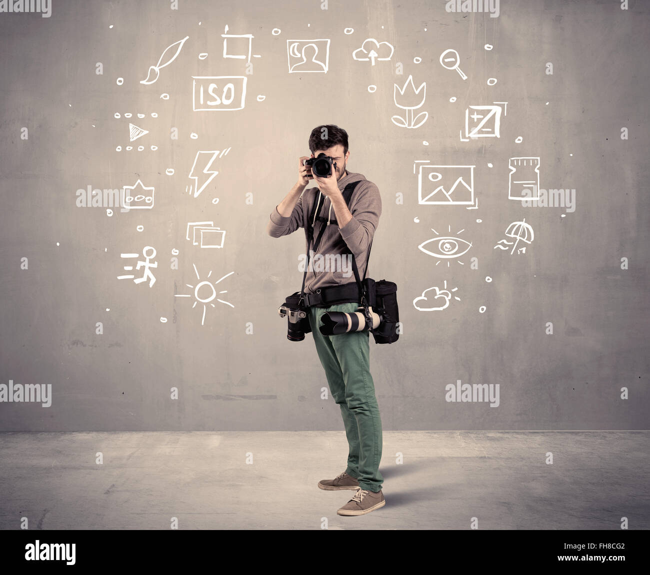 Photographer learning to use camera Stock Photo - Alamy
