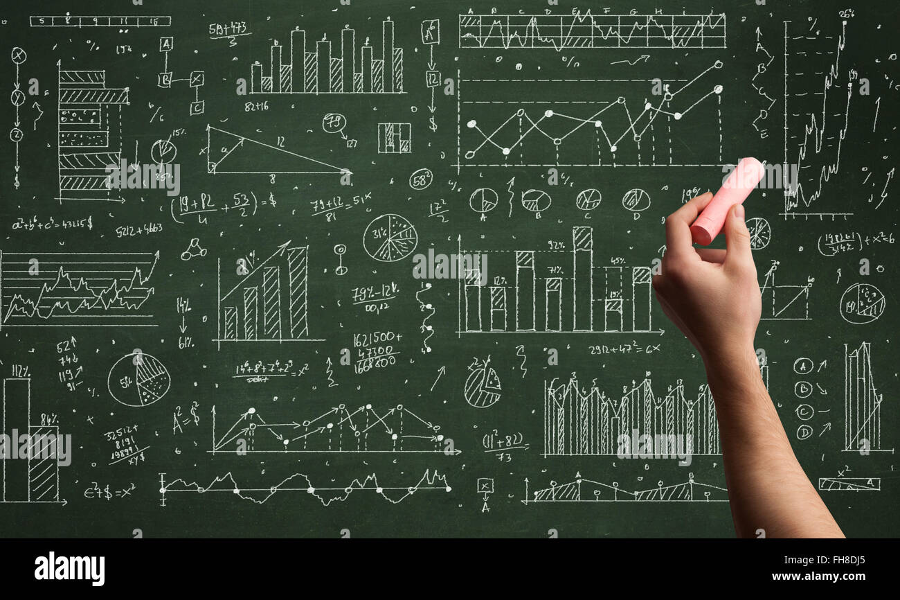 A business person drawing data on chalkboard Stock Photo - Alamy