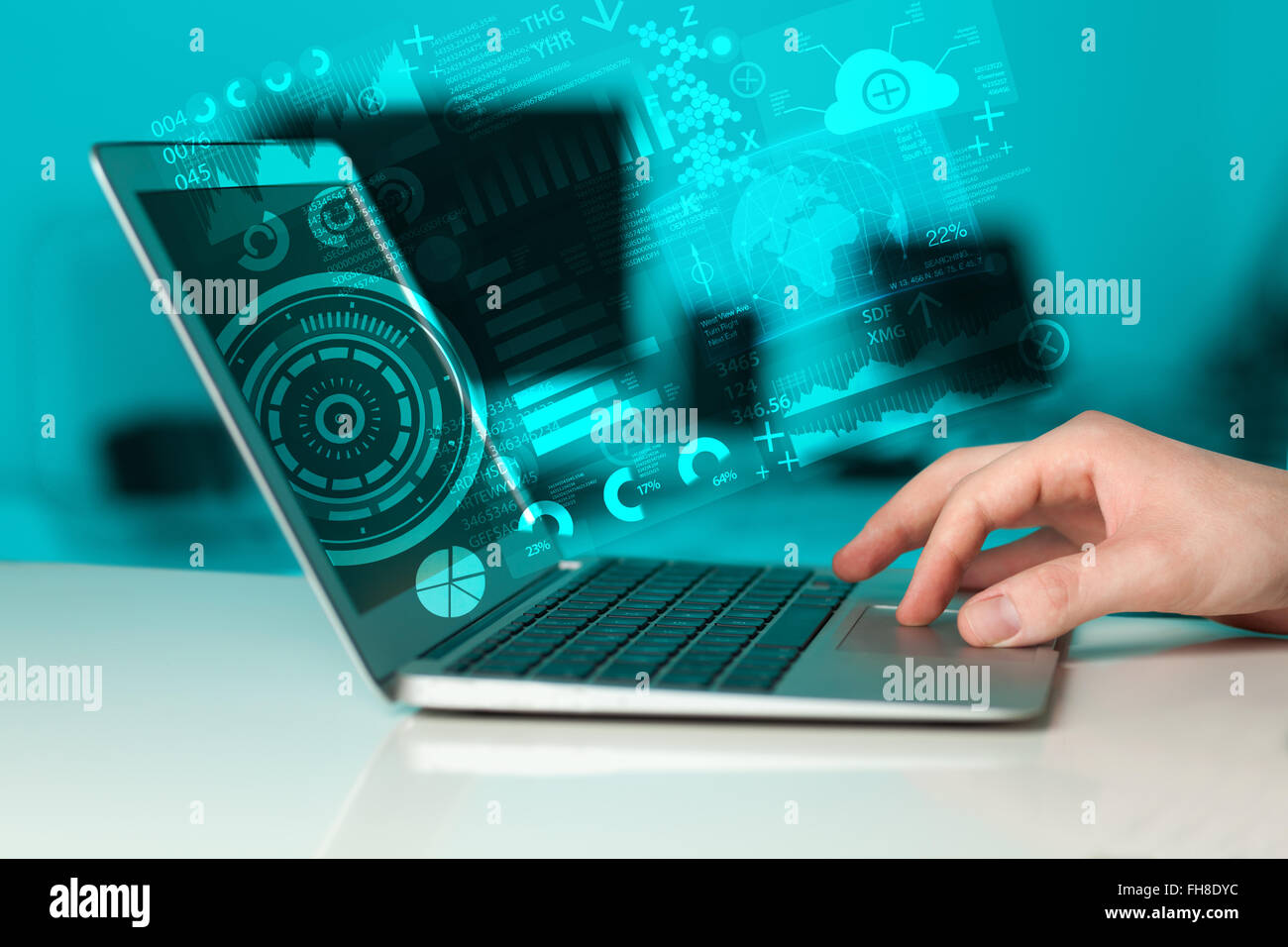 Modern notebook computer with future technology symbols Stock Photo - Alamy