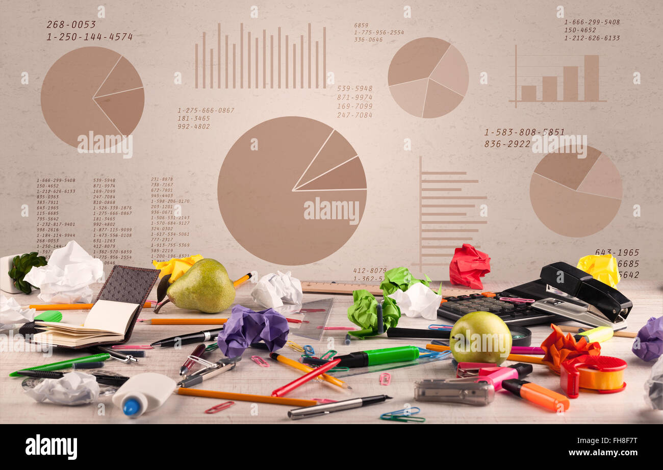 Pie chart graph office desk Stock Photo - Alamy