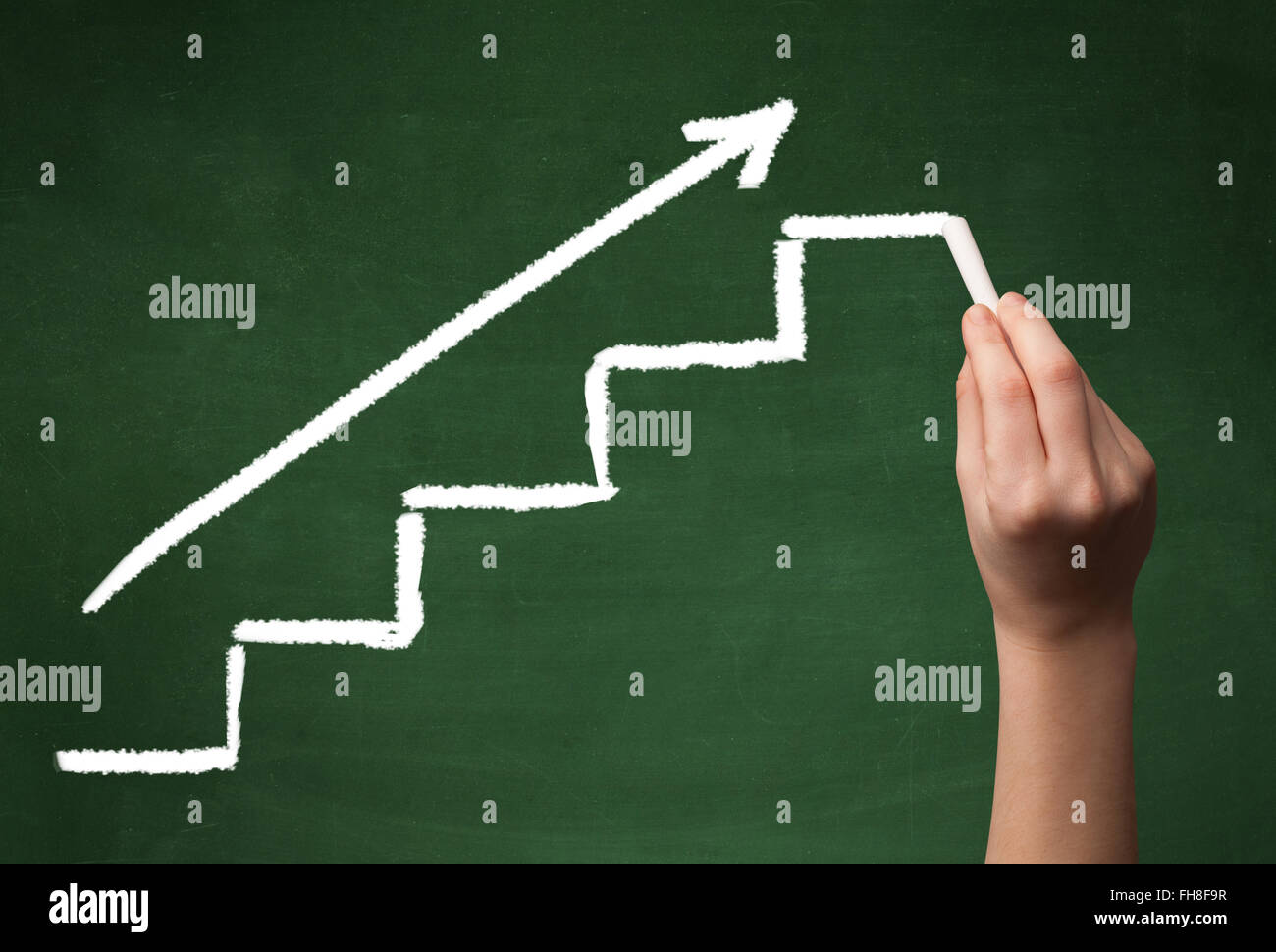 Hand drawing steps on blackboard Stock Photo - Alamy