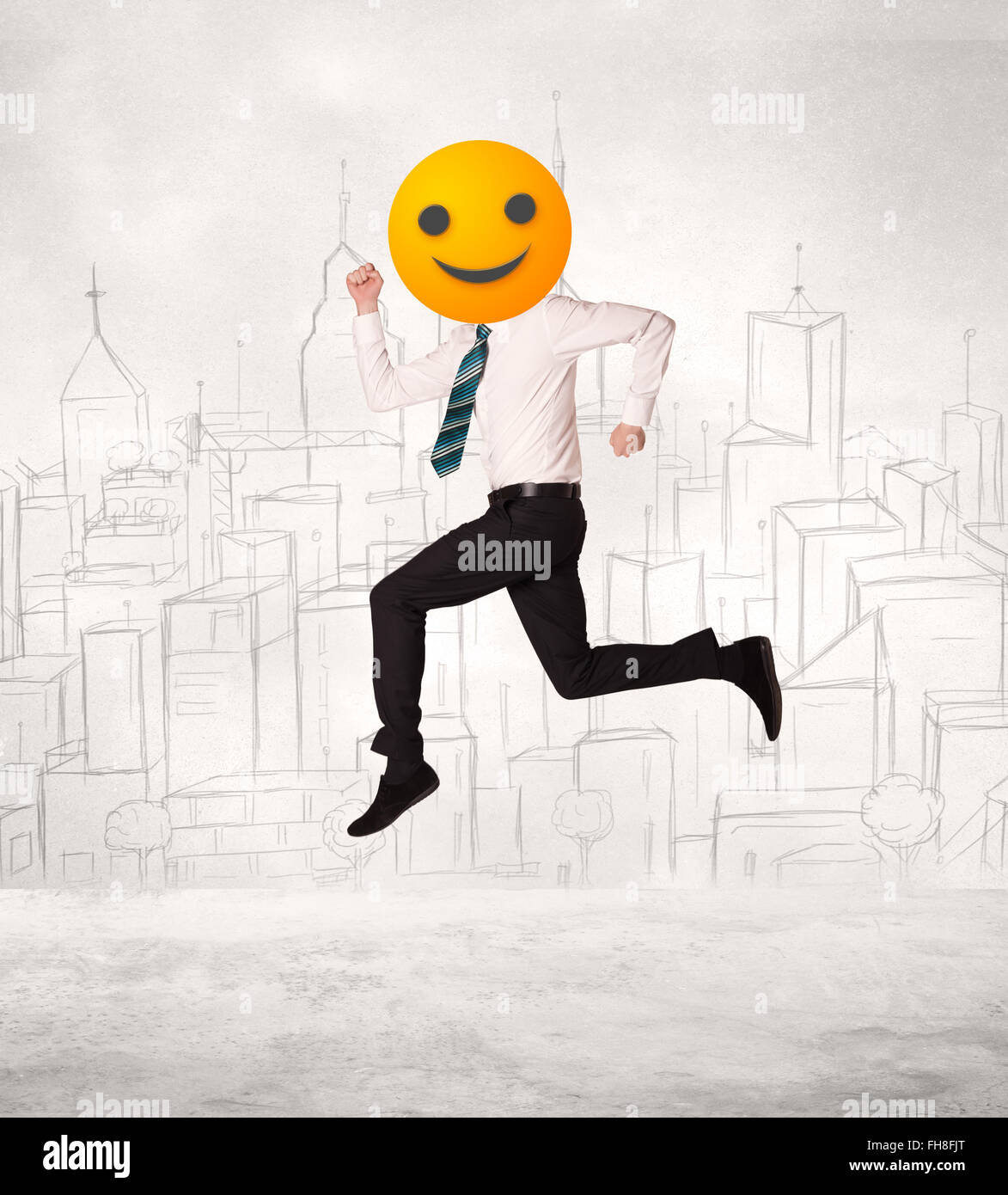 businessman wears yellow smiley face Stock Photo - Alamy