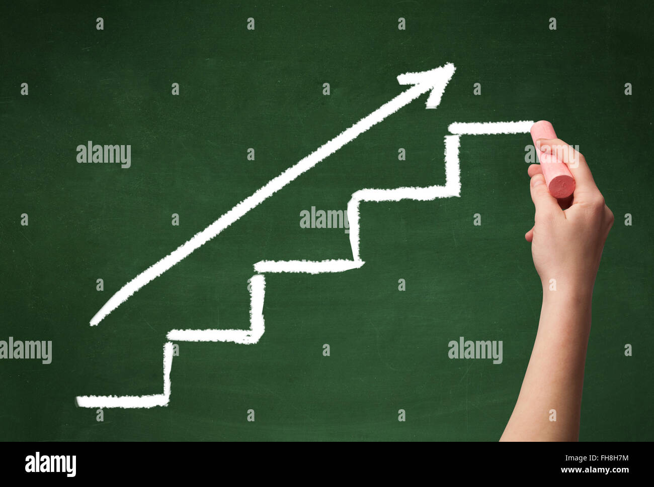 Hand drawing steps on blackboard Stock Photo - Alamy