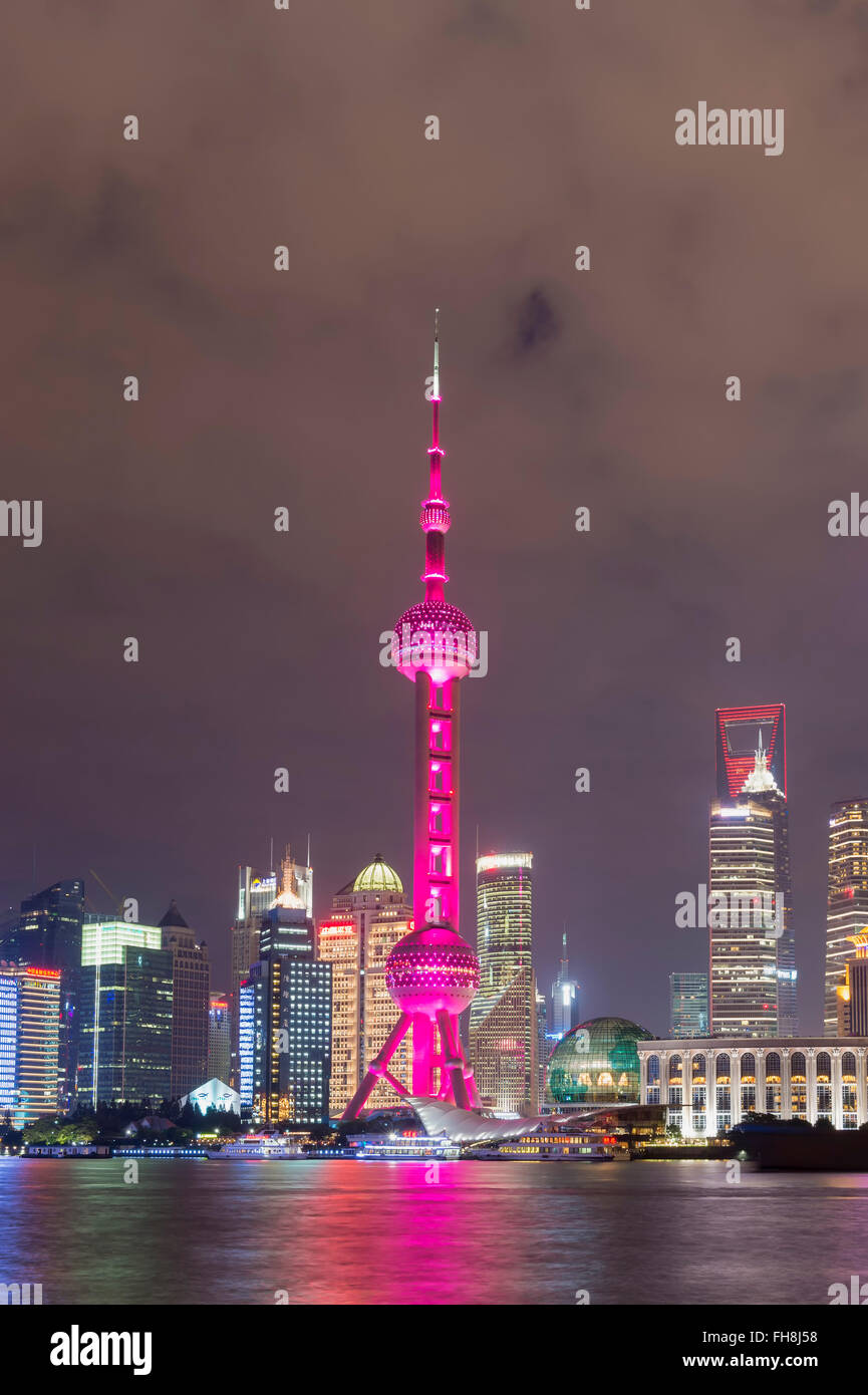Pudong financial district skyline at night, Shanghai, China Stock Photo ...