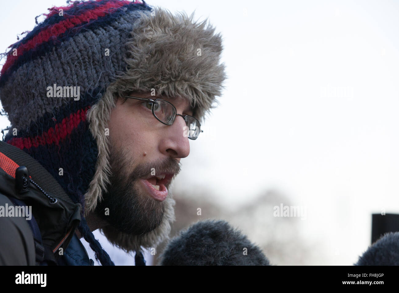 London, UK. 24th February, 2016. Poet Danny Chivers addresses climate ...