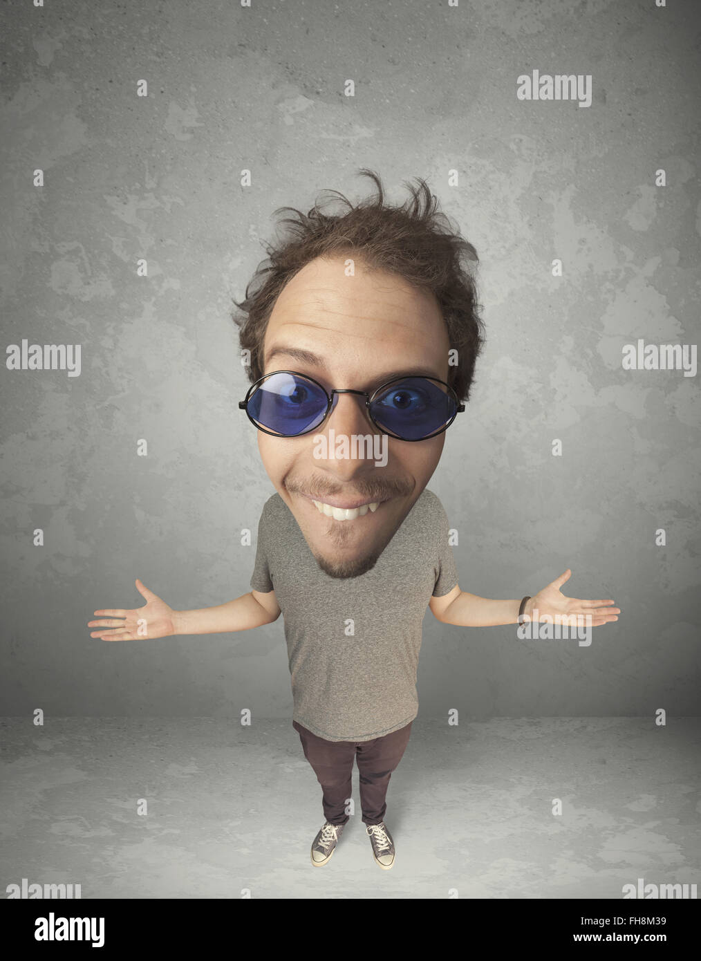 Funny person with big head Stock Photo - Alamy