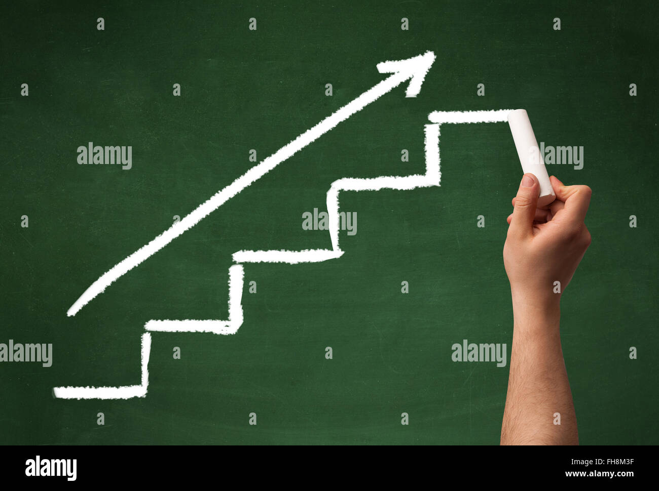 Hand drawing steps on blackboard Stock Photo - Alamy