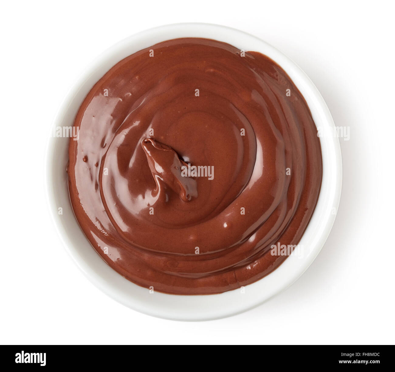 Chocolate cream in round dish isolated on white background, top view ...