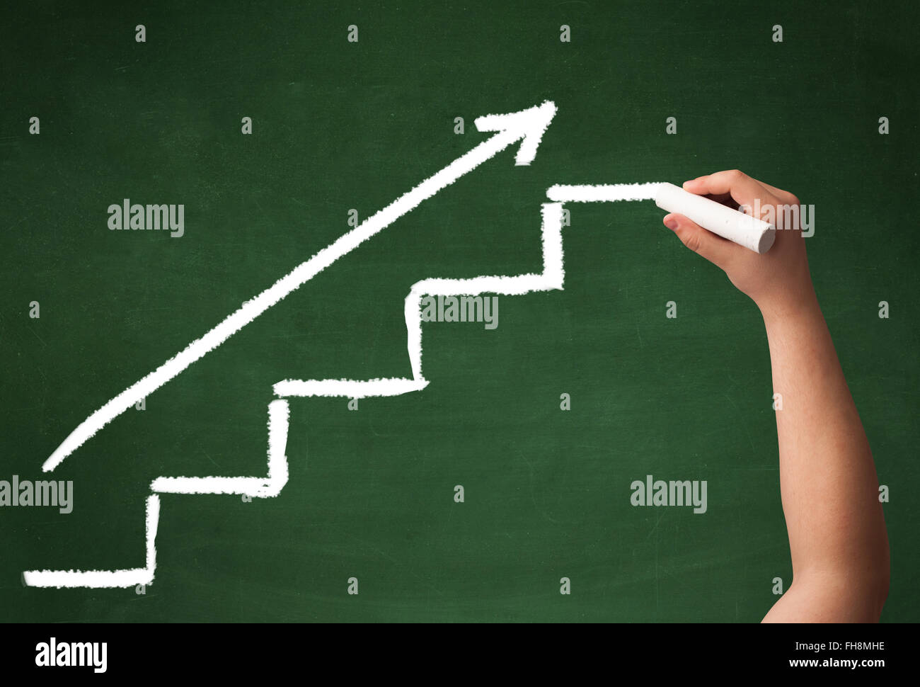 Hand drawing steps on blackboard Stock Photo - Alamy