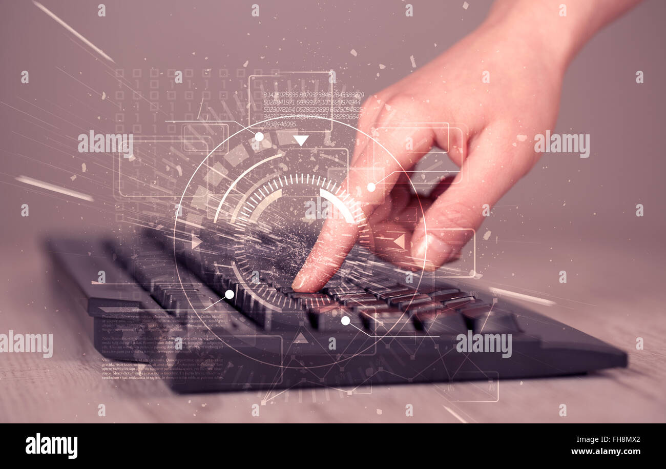 Keyboard with high tech user interface graphic Stock Photo - Alamy