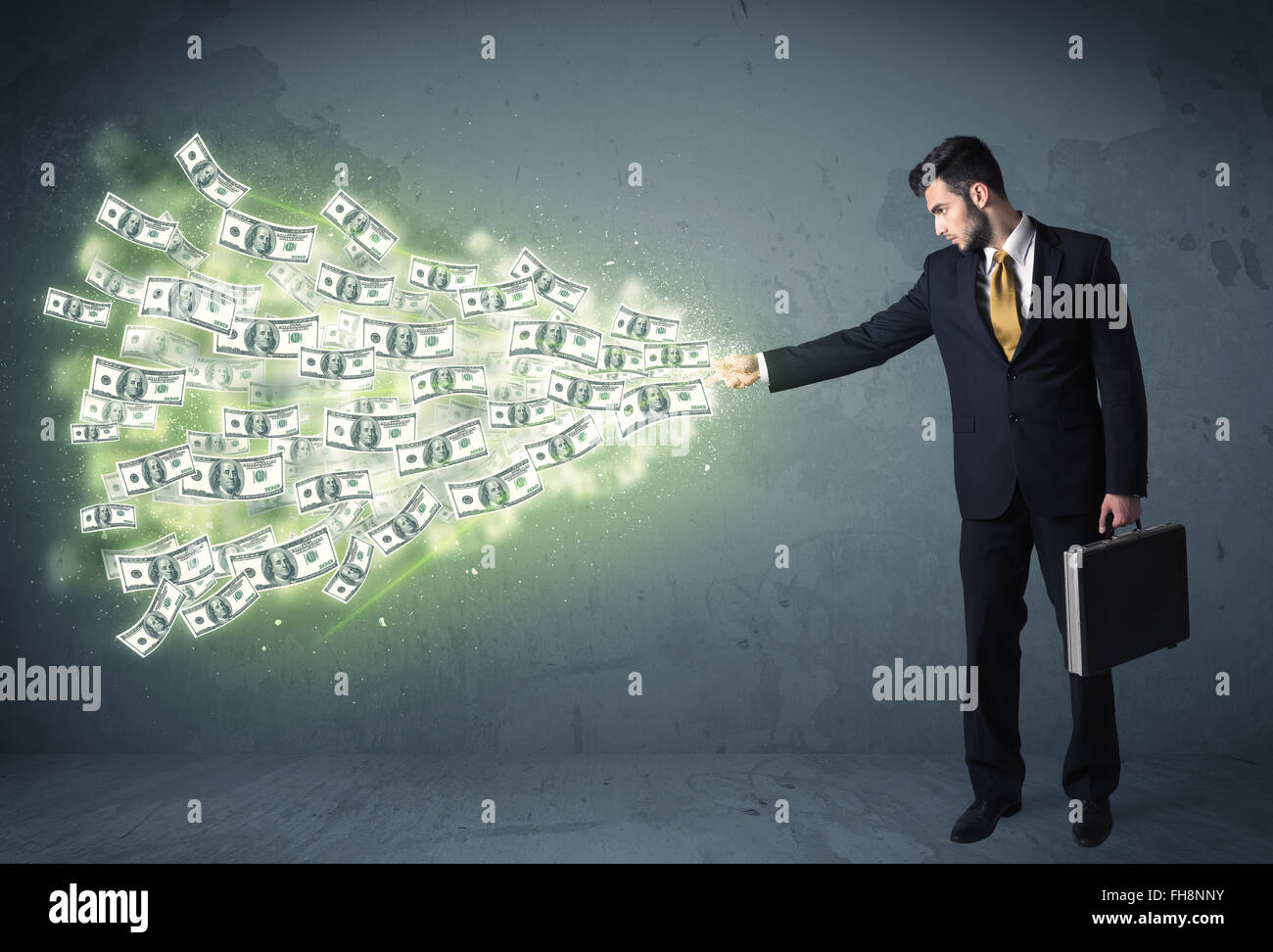 Business person throwing a lot of dollar bills concept Stock Photo - Alamy