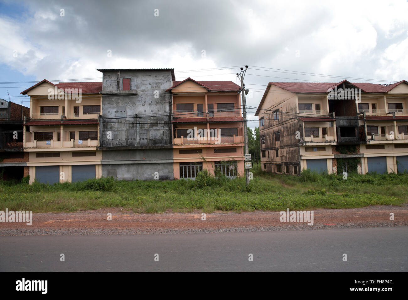 Cambodian street with partly burnt out buildings Sihanoukville ...