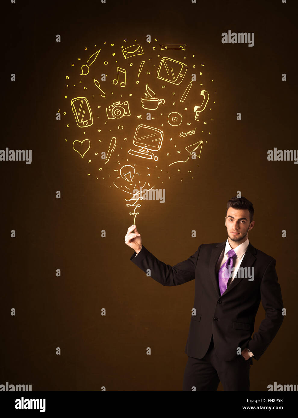 Businessman with a social media balloon Stock Photo - Alamy