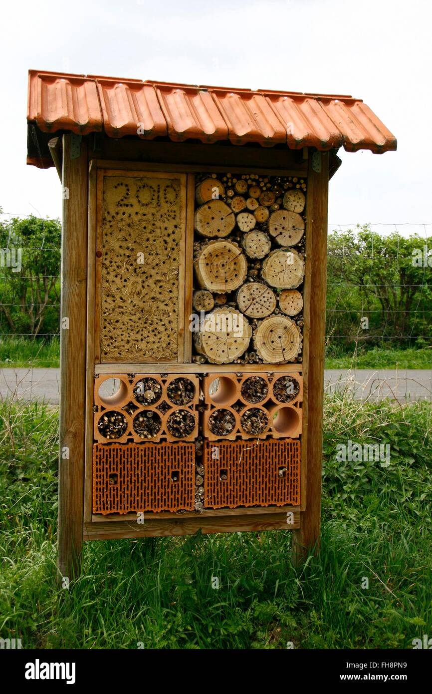 An insect hotel in Michelsrombach. Insect Hotels are built by natural ...