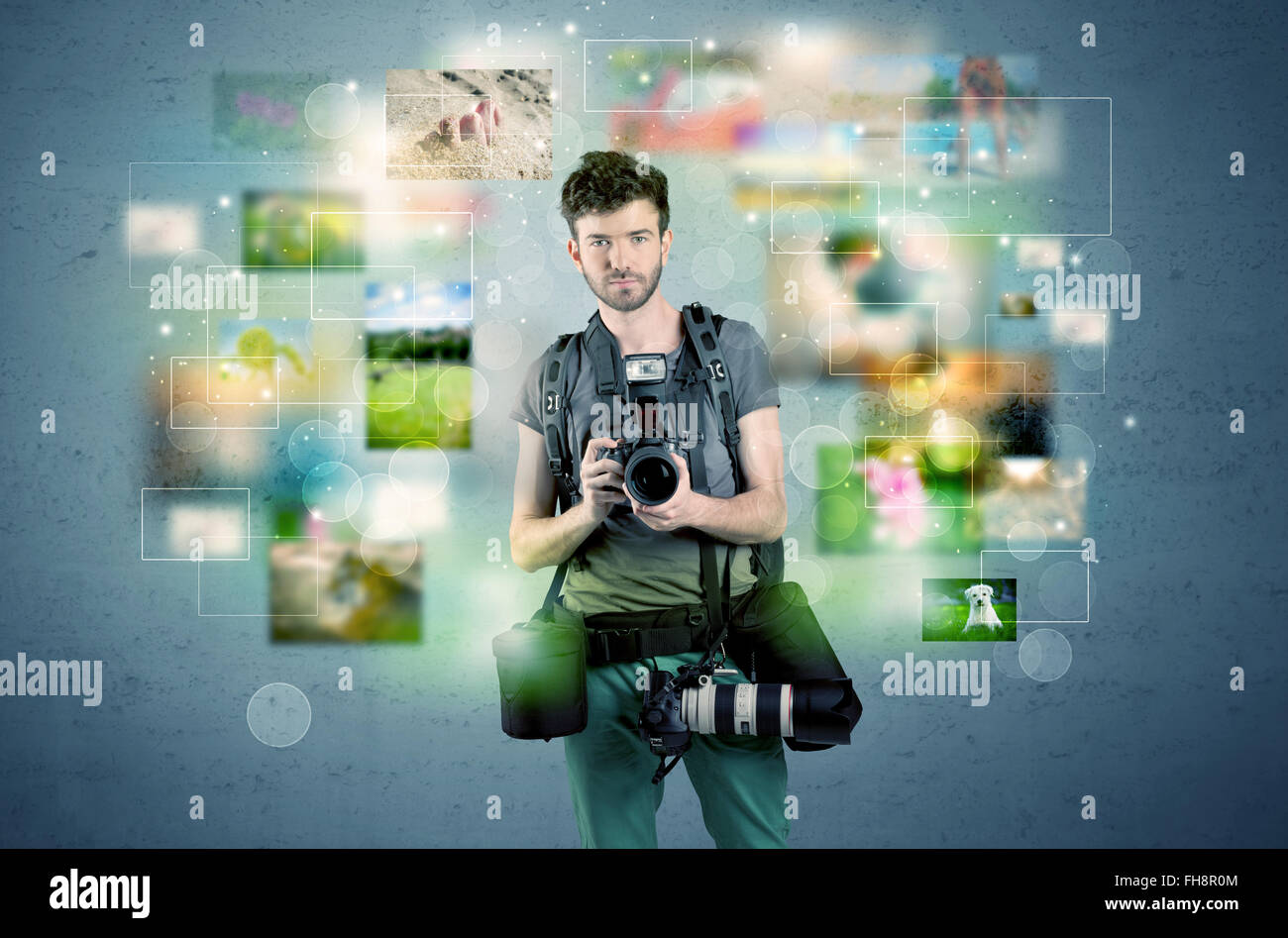 Photographer with pictures from the past Stock Photo - Alamy
