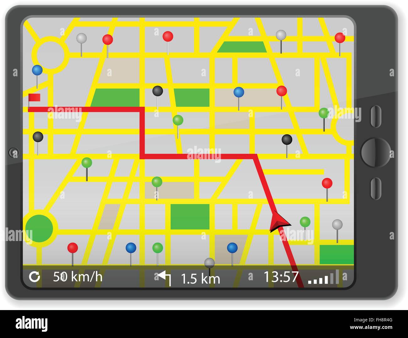 Tablet computer with navigation map on a white background. Vector ...