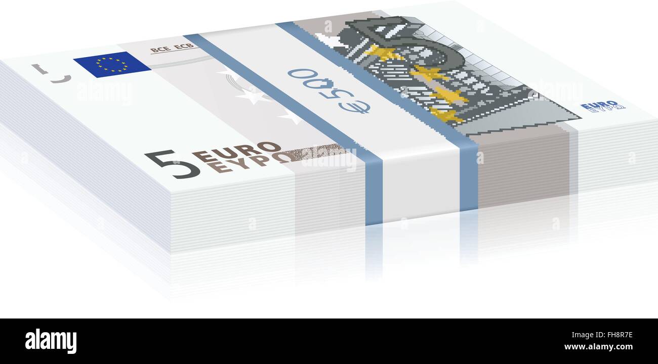 Five euro banknotes stack on a white background. Vector illustration ...