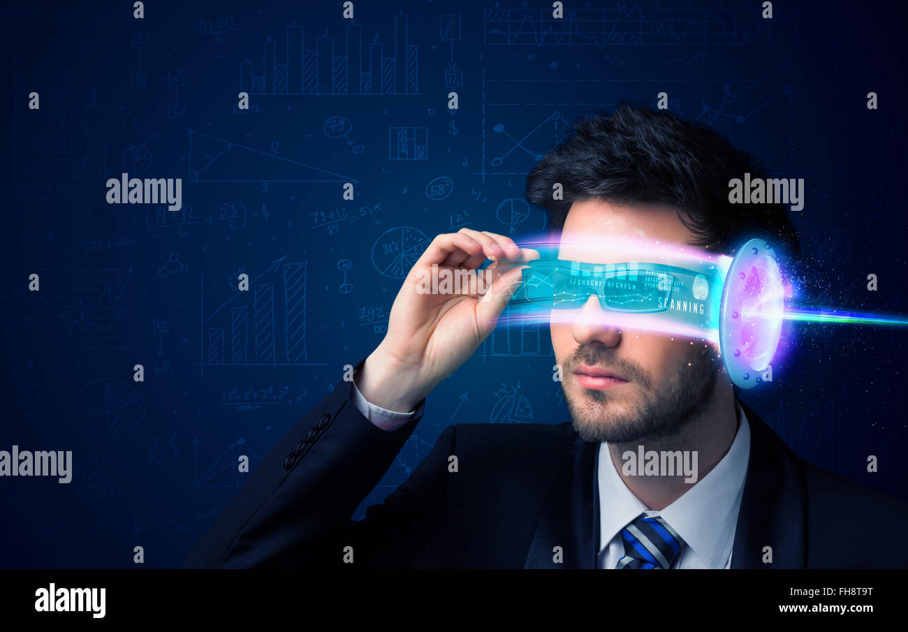 Man from future with high tech smartphone glasses Stock Photo - Alamy