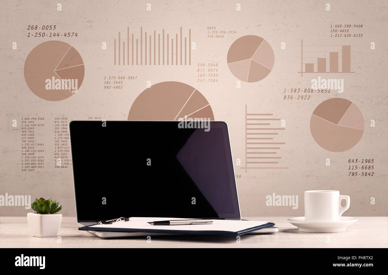 Pie chart graph office desk Stock Photo - Alamy