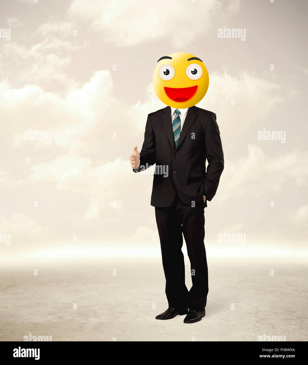 businessman wears yellow smiley face Stock Photo - Alamy