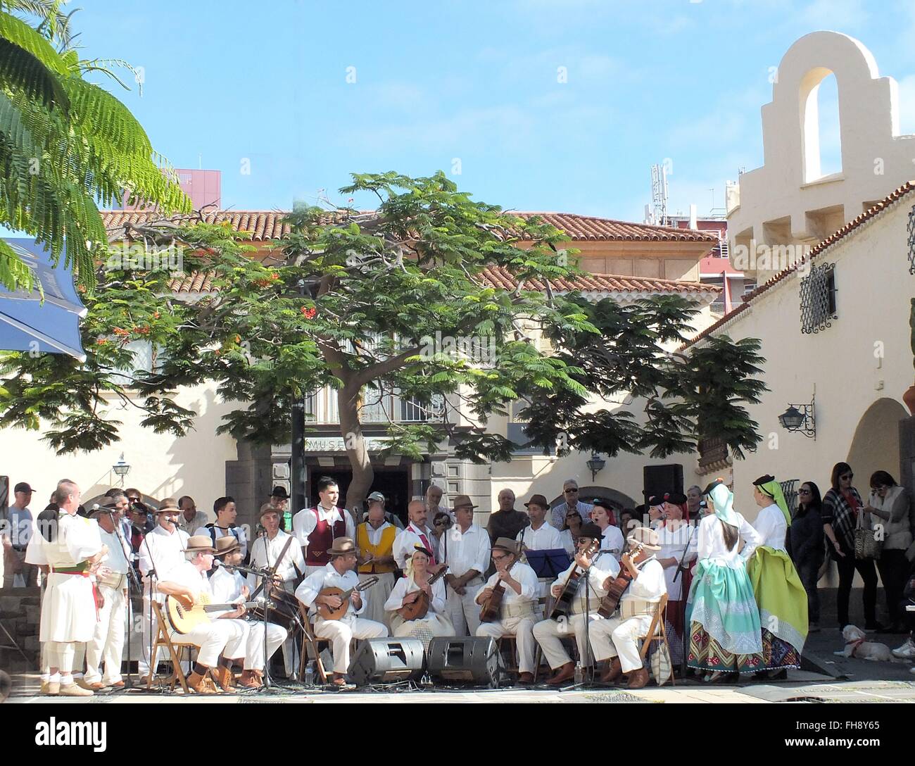 Music group and traditional folk dance of Canarian folk group in Pueblo ...