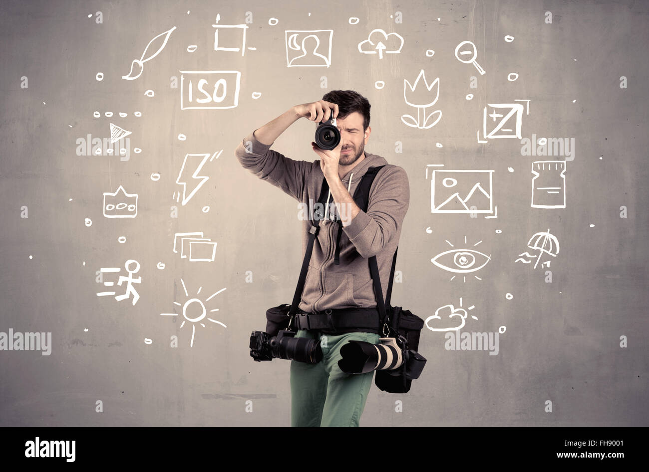 Photographer learning to use camera Stock Photo - Alamy