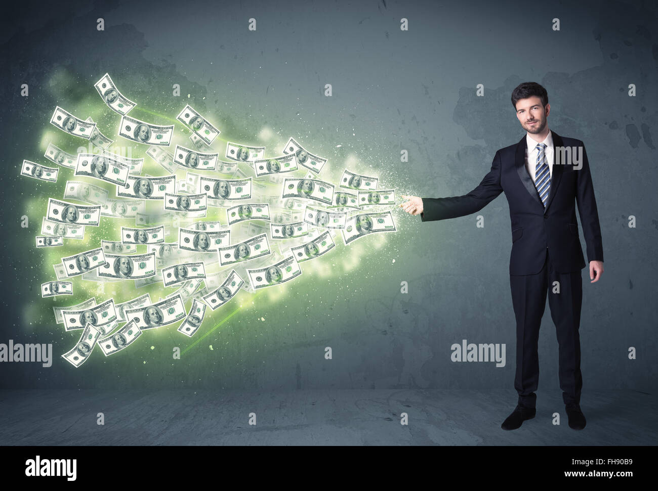 Business person throwing a lot of dollar bills concept Stock Photo - Alamy