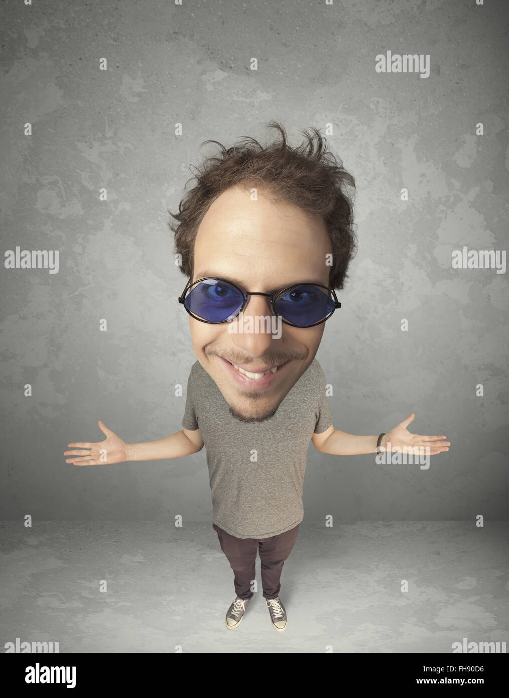 Funny person with big head Stock Photo - Alamy