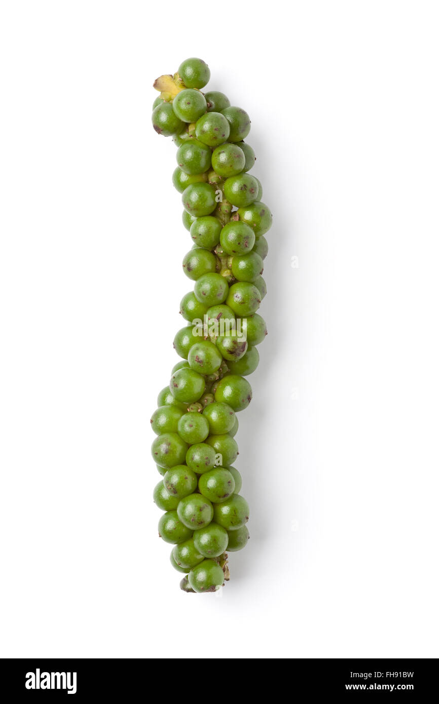 String of fresh unripe green pepper on white background Stock Photo - Alamy