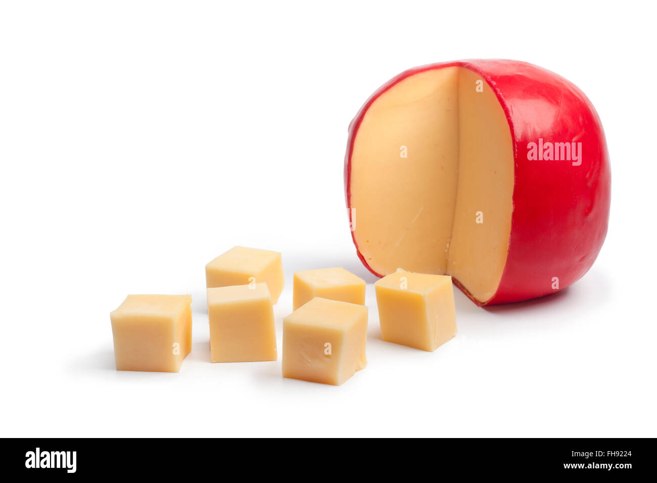 Dutch Edam cheese cubes on white background Stock Photo - Alamy