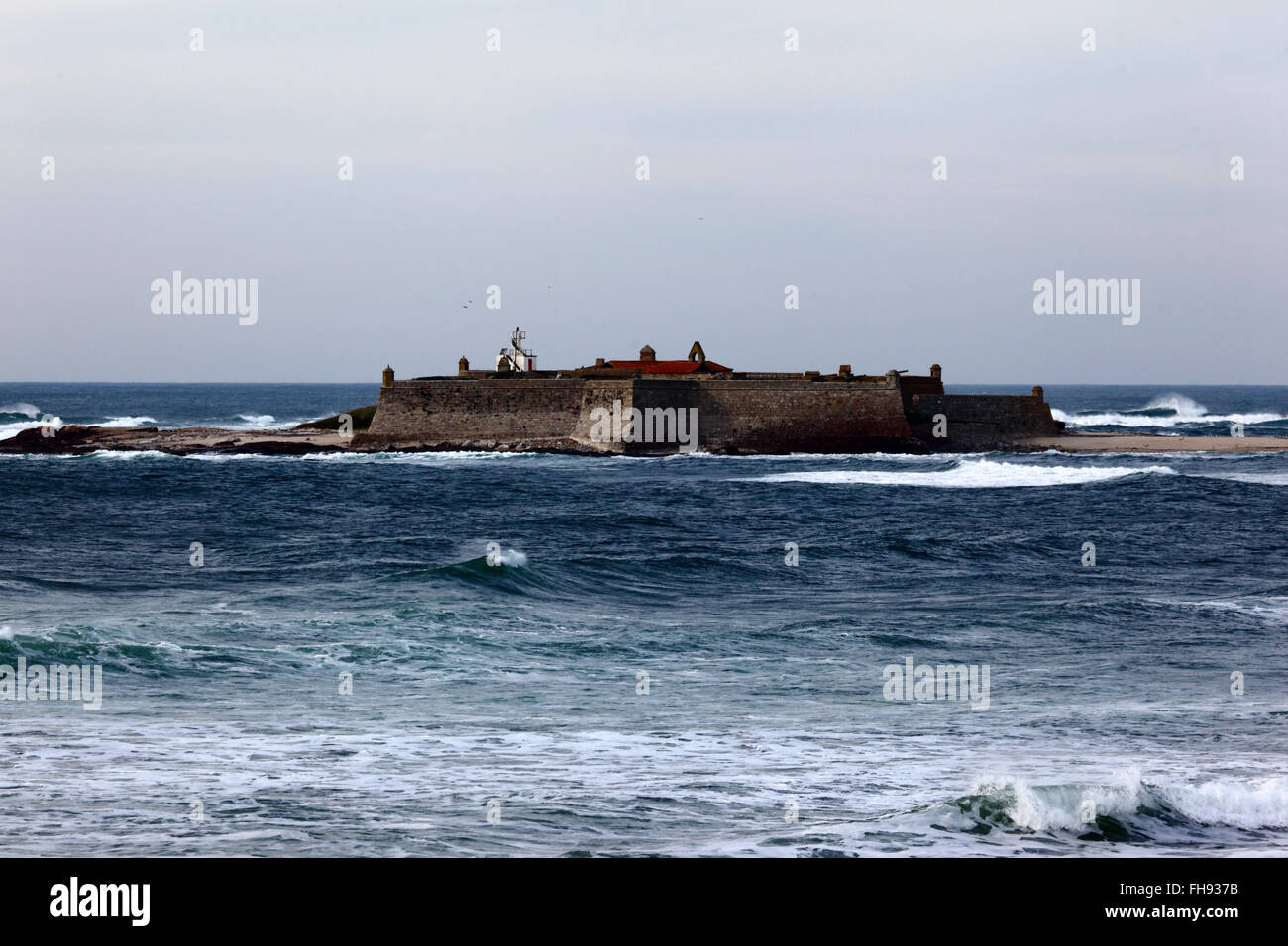 Forte da Insua castle on small island at Praia de Moledo, near Caminha ...